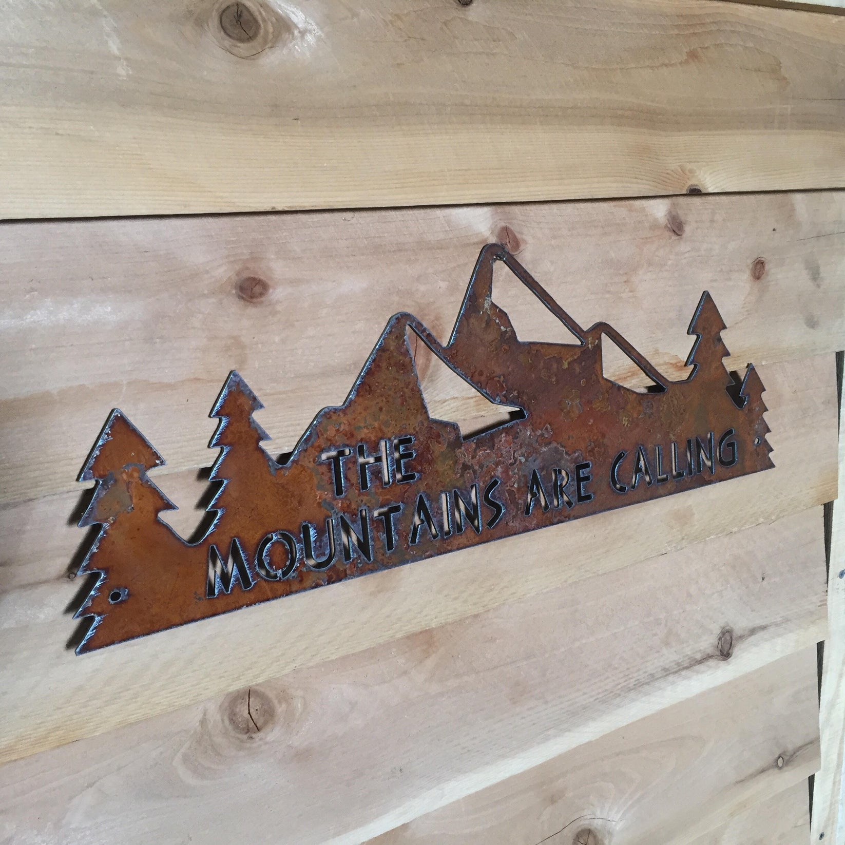 The Mountains Are Calling metal sign – Twisselman Trading Co