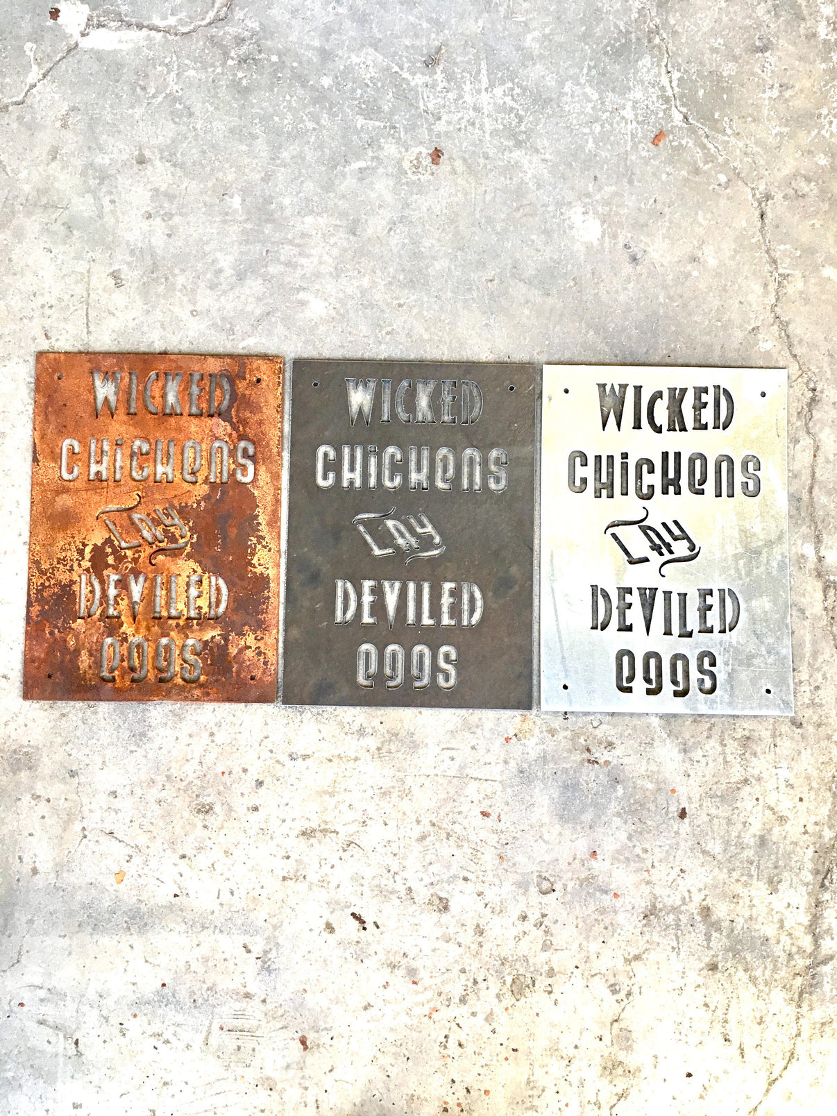 Wicked Chickens Lay Deviled Eggs Metal Sign – Twisselman Trading Co