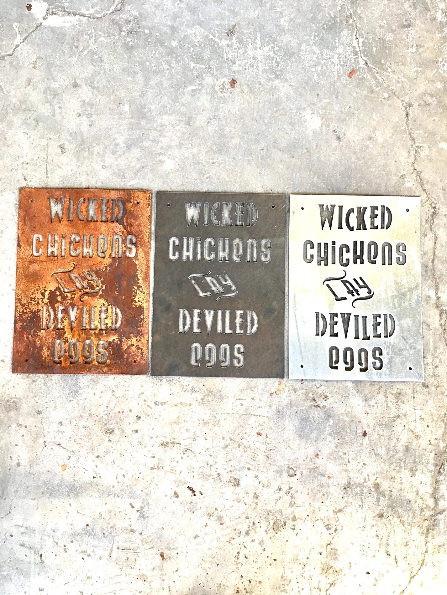 Wicked Chickens Lay Deviled Eggs Metal Sign – Twisselman Trading Co